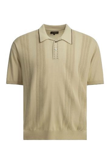 BEAMS Textured Knit Buttondown Polo Shirt - Beige