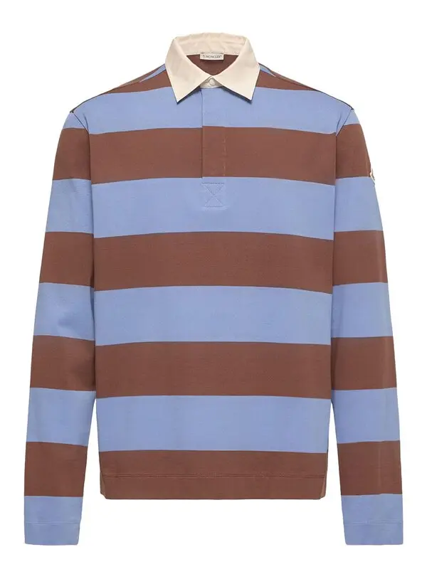Moncler Long Sleeve Striped Polo - Blue