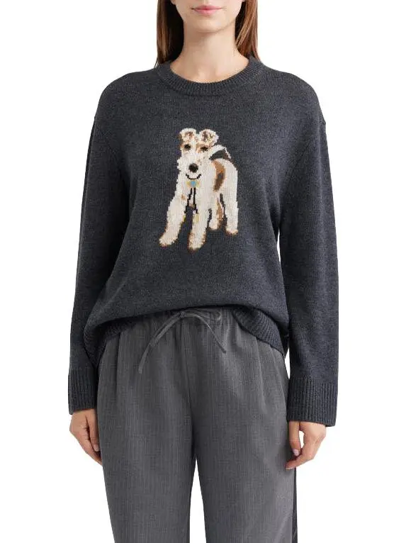 ROWING BLAZERS Merino Wool & Cashmere Terrier Intarsia Sweater - Heather Gray