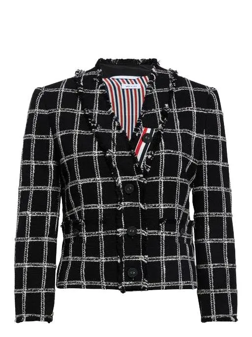 Thom Browne Windowpane Check V-neck Cardigan Jacket - Black