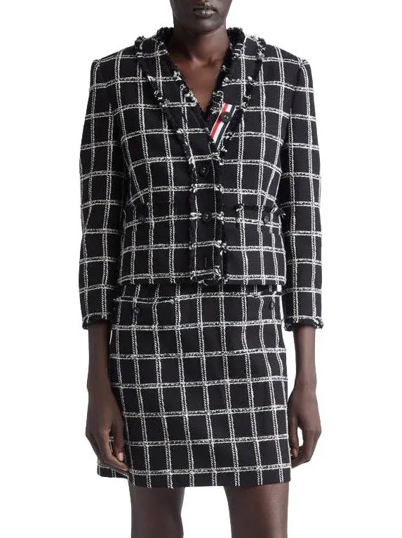 Thom Browne Windowpane Check V-neck Cardigan Jacket - Black