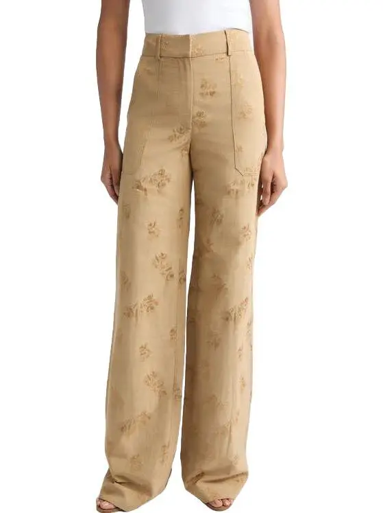 Veronica Beard Floral Jacquard Wide Leg Pants - Sand