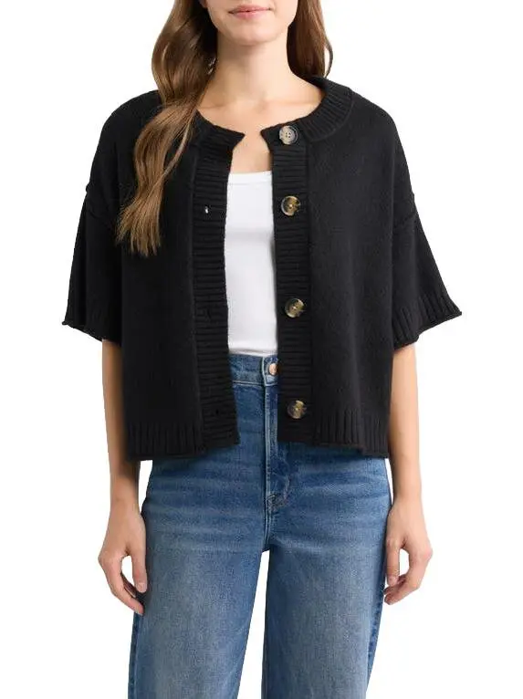 CITY BLUES Broome Short Sleeve Crop Cardigan - Black