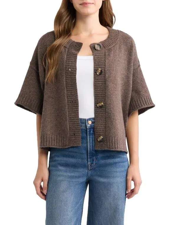 CITY BLUES Broome Short Sleeve Crop Cardigan - Earth