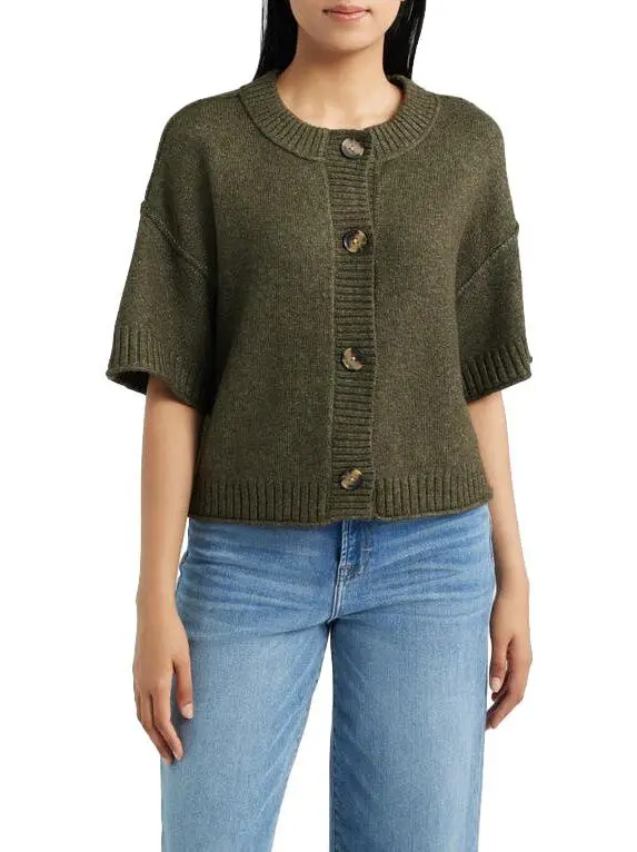 CITY BLUES Broome Short Sleeve Crop Cardigan - Olive