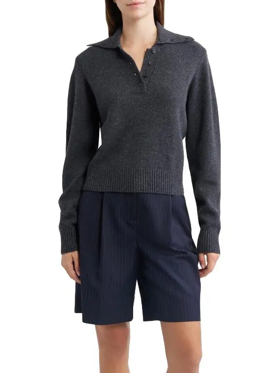 ROWING BLAZERS Merino Wool & Cashmere Polo Sweater - Heather Gray