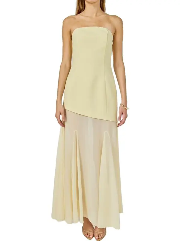 Endless Rose Strapless Combined Godet Maxi Dress - Yellow