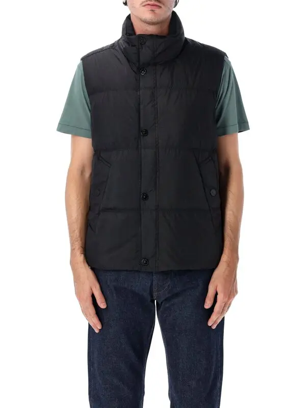 Stone Island Quilted Down Vest With Stand Collar - Nero