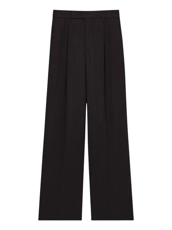 Saint Laurent Pleated Wide-leg Trousers With Pinstripes - Black