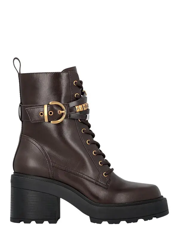 Pinko Lace-up Buckle Ankle Boots - Moro