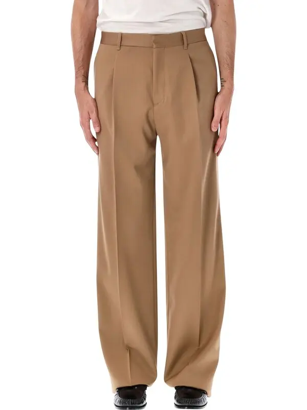 LARDINI Pleated Wool Gabardine Tailored Trousers - Beige