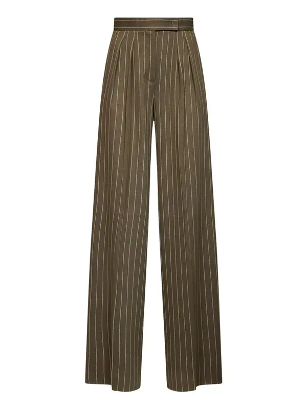 Max Mara High-waist Wide-leg Pinstripe Trousers - Kaki