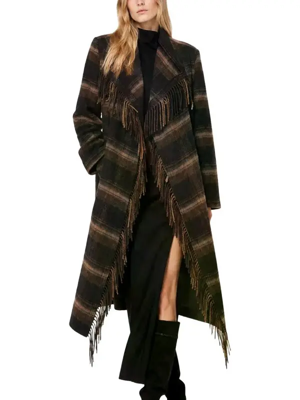MARANT ETOILE Gihan Fringed Plaid Coat - Brown
