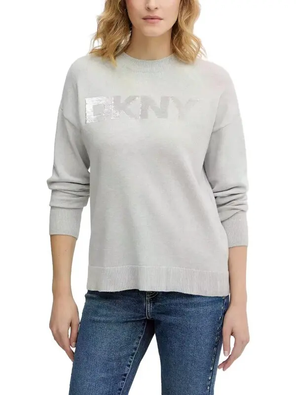 Dkny Sequin Logo Crew Neck Sweater - Grey