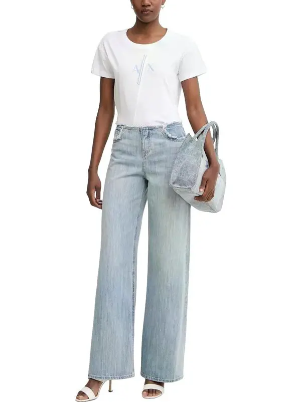 Armani Exchange Wide-leg Jeans With Frayed Edges - Blue