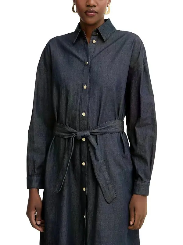 Armani Exchange Belted Button-down Midi Shirt Dress - Blue