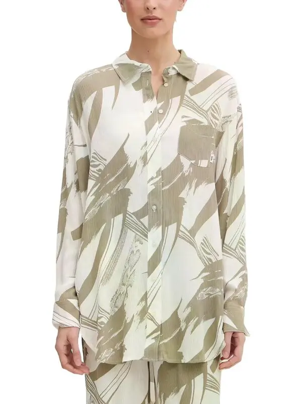 Dkny Abstract Print Chest Pocket Shirt - White