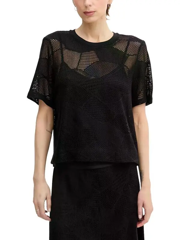 Dkny Geometric Mesh Short Sleeve Blouse - Black