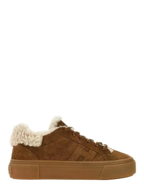 Hogan Crosswind Suede Sneakers With Shearling Trim - Brown