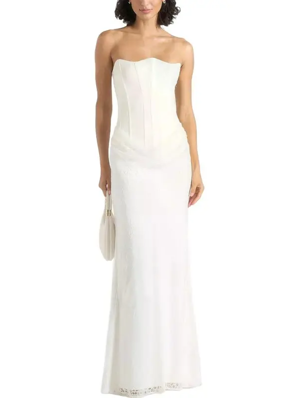 Manière De Voir Corina Satin Corset Cowl-lace Maxi Dress - White