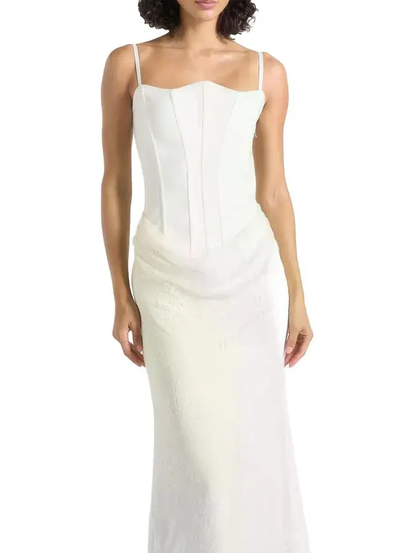 Manière De Voir Corina Satin Corset Cowl-lace Maxi Dress - White