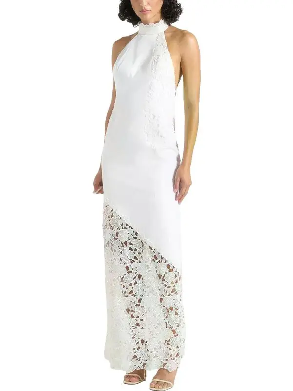 Manière De Voir Macy In Halter-neck Open-back Cotton Crochet Maxi Dress - White