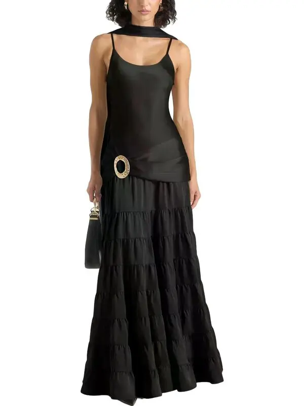Manière De Voir Naomi In Cami Satin Tiered Belted Maxi Dress - Black