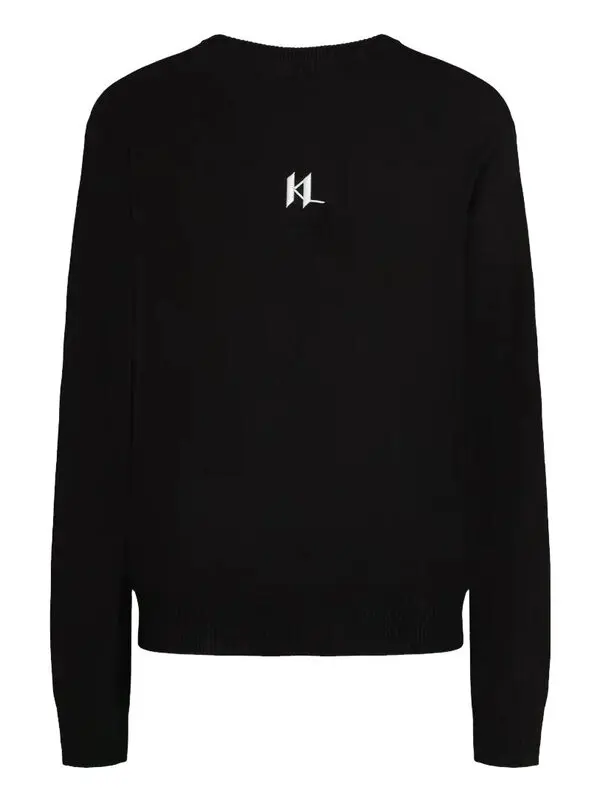 Karl Lagerfeld Logo Embroidered Crew Neck Top - Black