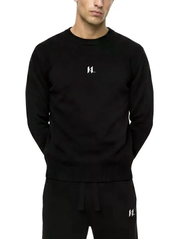 Karl Lagerfeld Logo Embroidered Crew Neck Top - Black