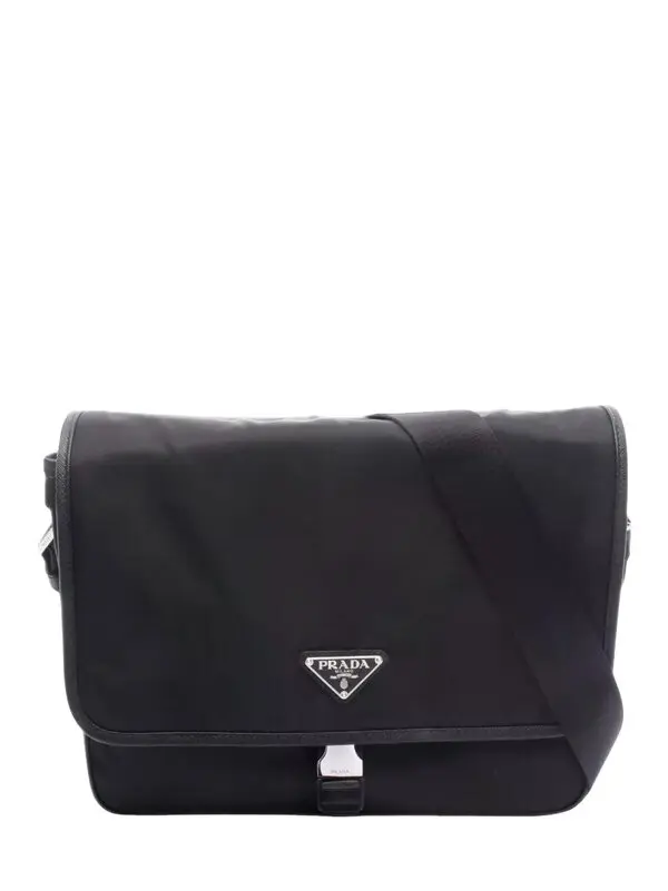 Prada Saffiano Trimmed Tessuto Messenger Bag - Black