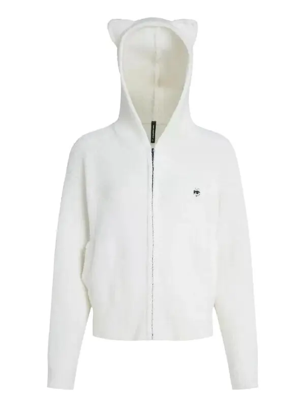 Karl Lagerfeld Ikon Choupette Fluffy Zip-up Hoodie - White