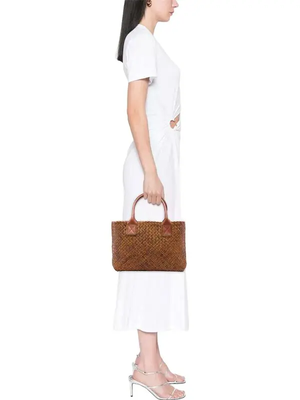 Bottega Veneta Limited Edition Metallic Lambskin Intreccio Cabat Tote Bag - Brown