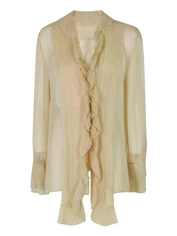 Alberta Ferretti Ruffled Pleated Silk Blouse - Neutrals
