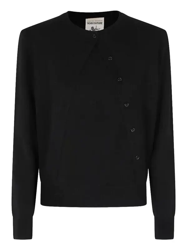 SEMICOUTURE Asymmetrical Knit Cardigan - Black