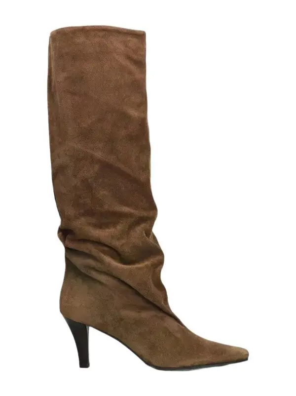 THE SELLER Suede Square-toe Knee-high Boots - Brown