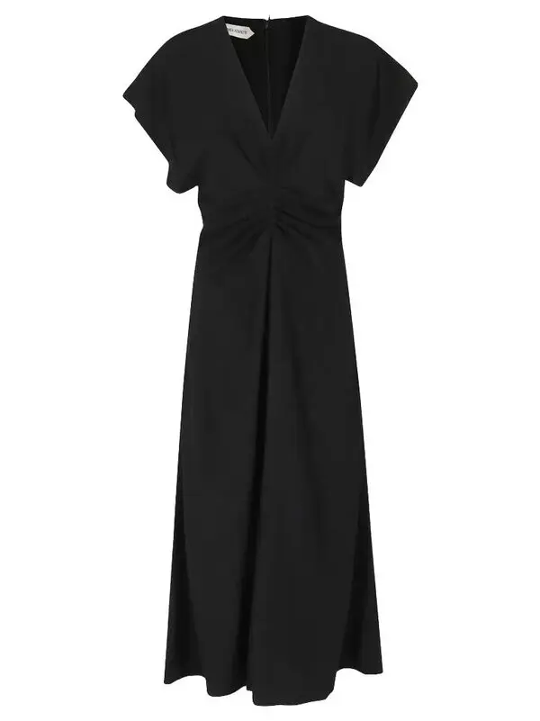Alberta Ferretti Midi Gathered-detail V-neck Dress - Black