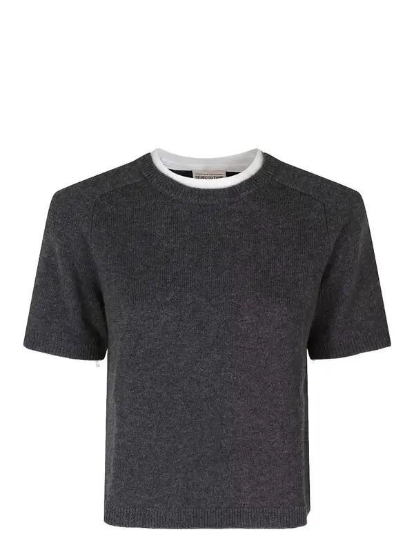 SEMICOUTURE Layered Short-sleeve Sweater - Grey