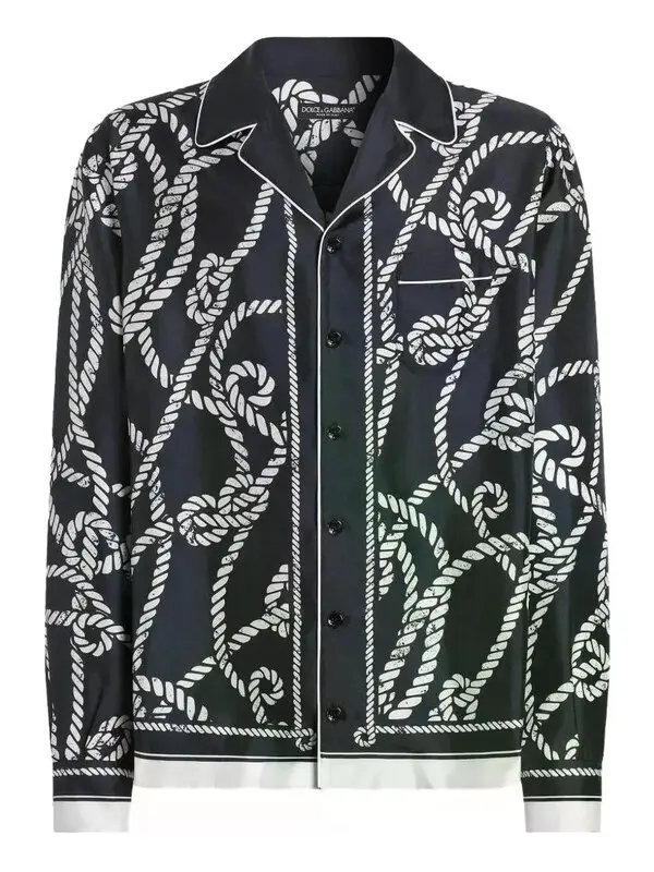 Dolce & Gabbana Marina-print Silk Twill Shirt - Blue