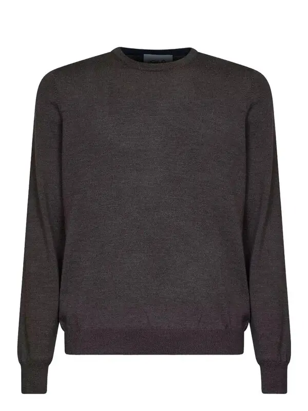 D4.0 Virgin Wool Plain-stitch Crew-neck Sweater - Brown