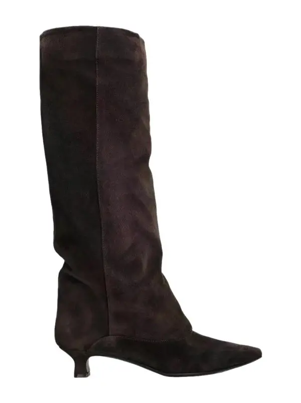 THE SELLER Almond Toe Calf Suede Slouchy Boots - Brown