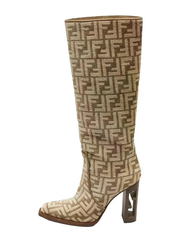 Fendi Zucca Chenille Knee-length Boots - Neutrals