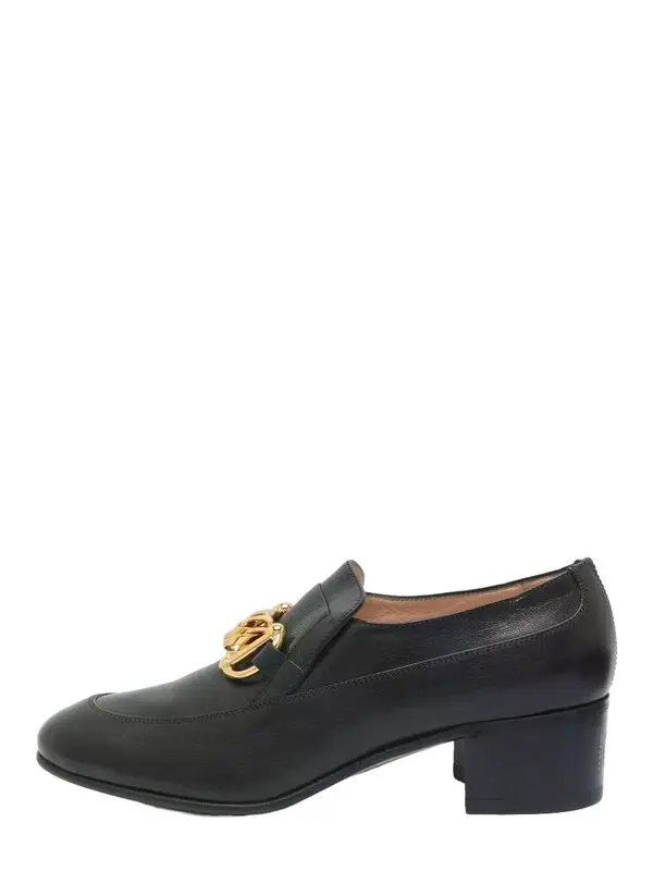 Gucci Leather Chain Heeled Loafers - Black