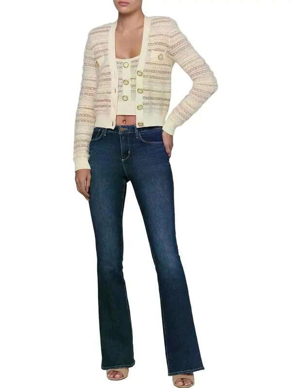 L'Agence Ariadne Striped Eyelash-knit Cardigan - Neutrals