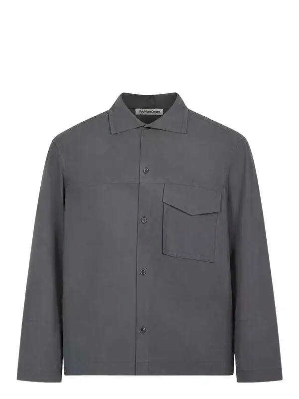 You Must Create Chest-pocket Button-up Shirt - Grey