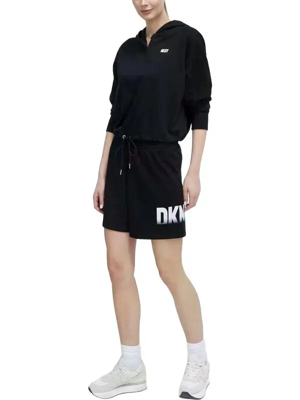 Dkny Hooded Long Sleeve Top With Button Placket - Black