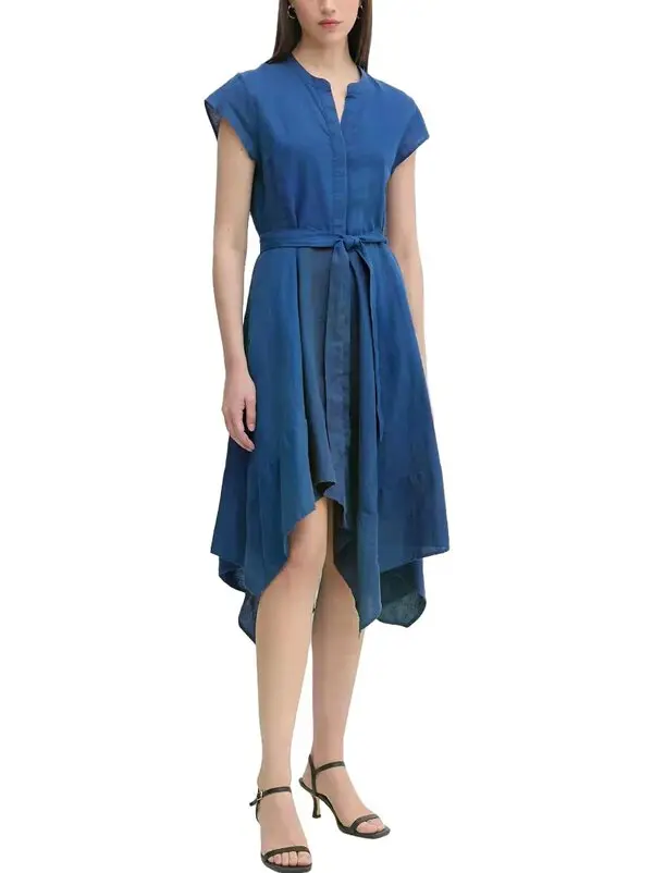 Dkny Belted Handkerchief-hem Midi Dress - Blue