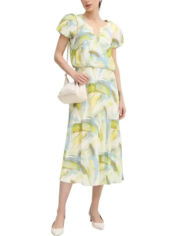 Dkny V-neck Puff-sleeve Midi Dress - White