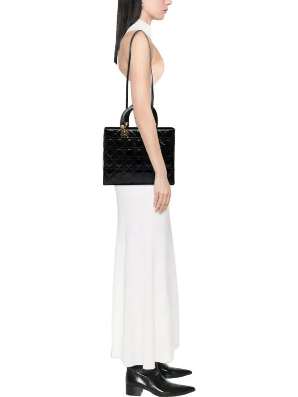 Dior 1997 Large Lambskin Cannage Lady Satchel - Black
