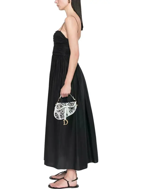Dior Mini Calfskin Embroidered And Beaded Saddle Bag Satchel - White