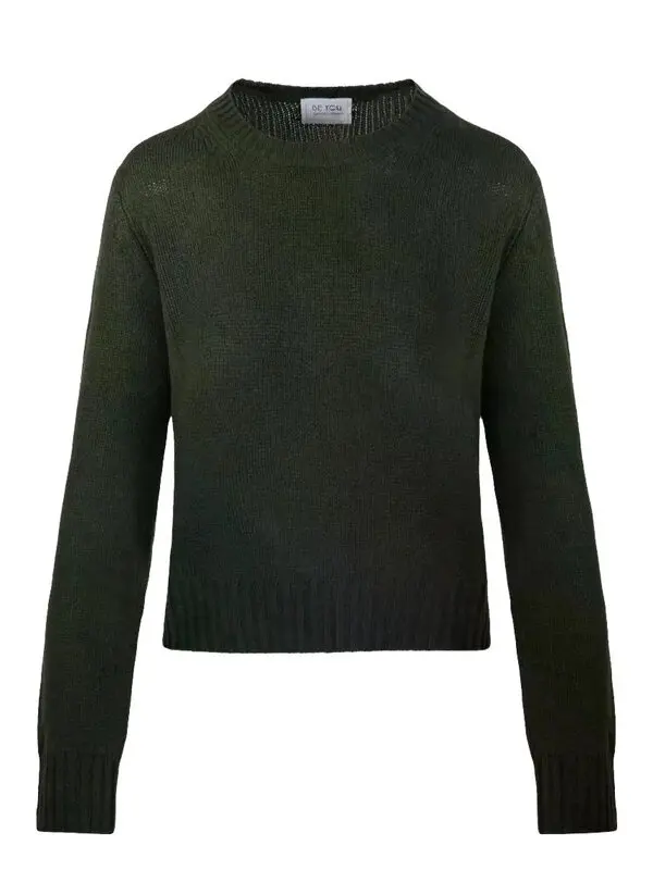 BEYOU Crew Neck Ribbed Trim Sweater - Green